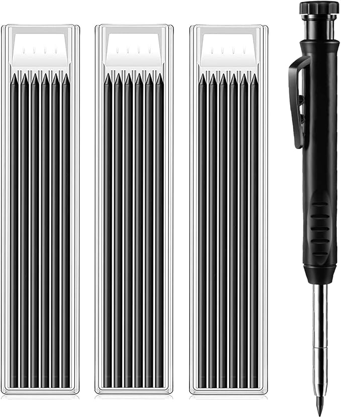 Carpenters Pencil with 18 Tracer Pencil Refills, Black Work Pencils for ...