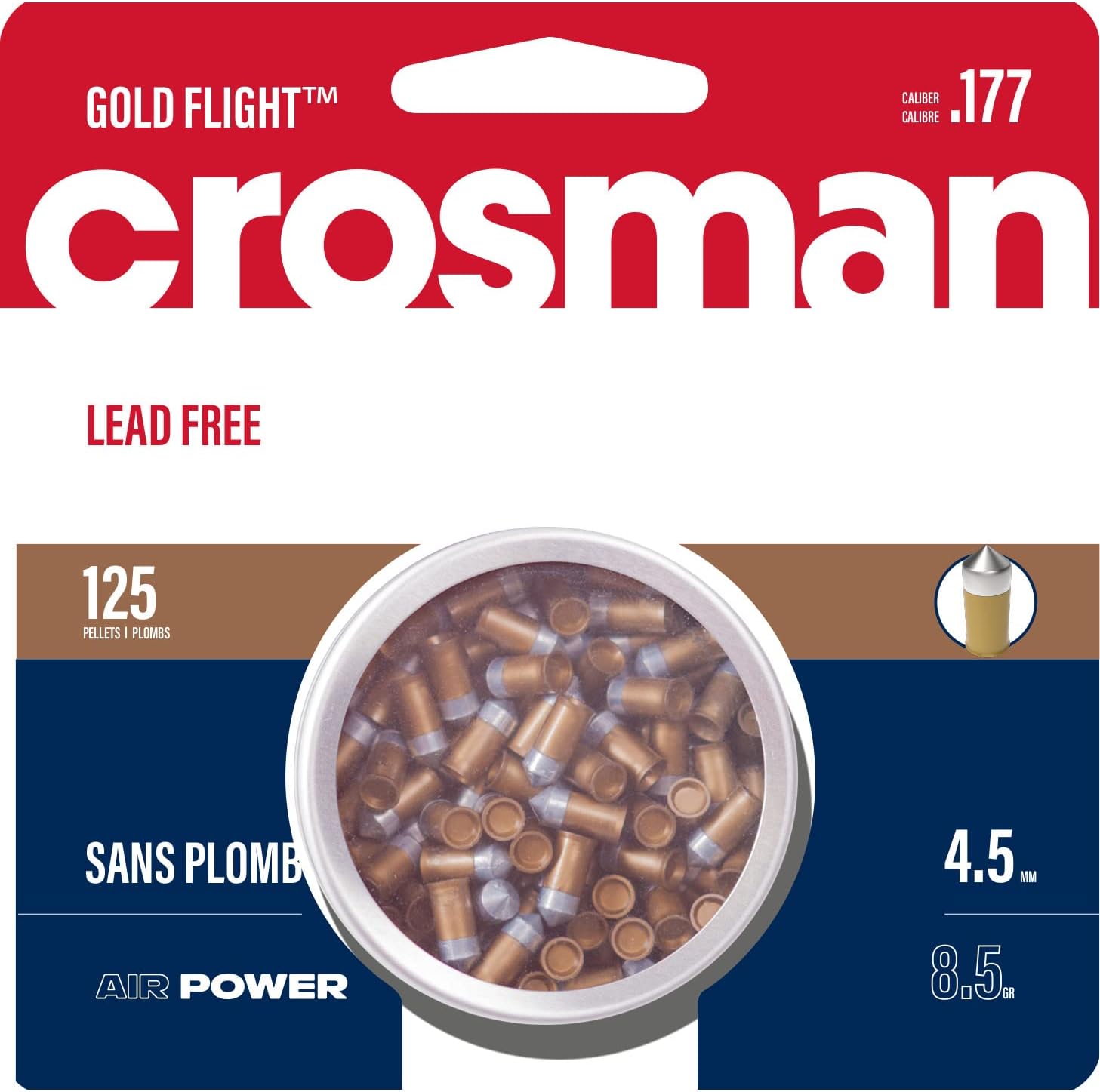 Crosman PowerShot Gold Flight Penetrator Pellets, .177 Cal, 8.5 Grains ...