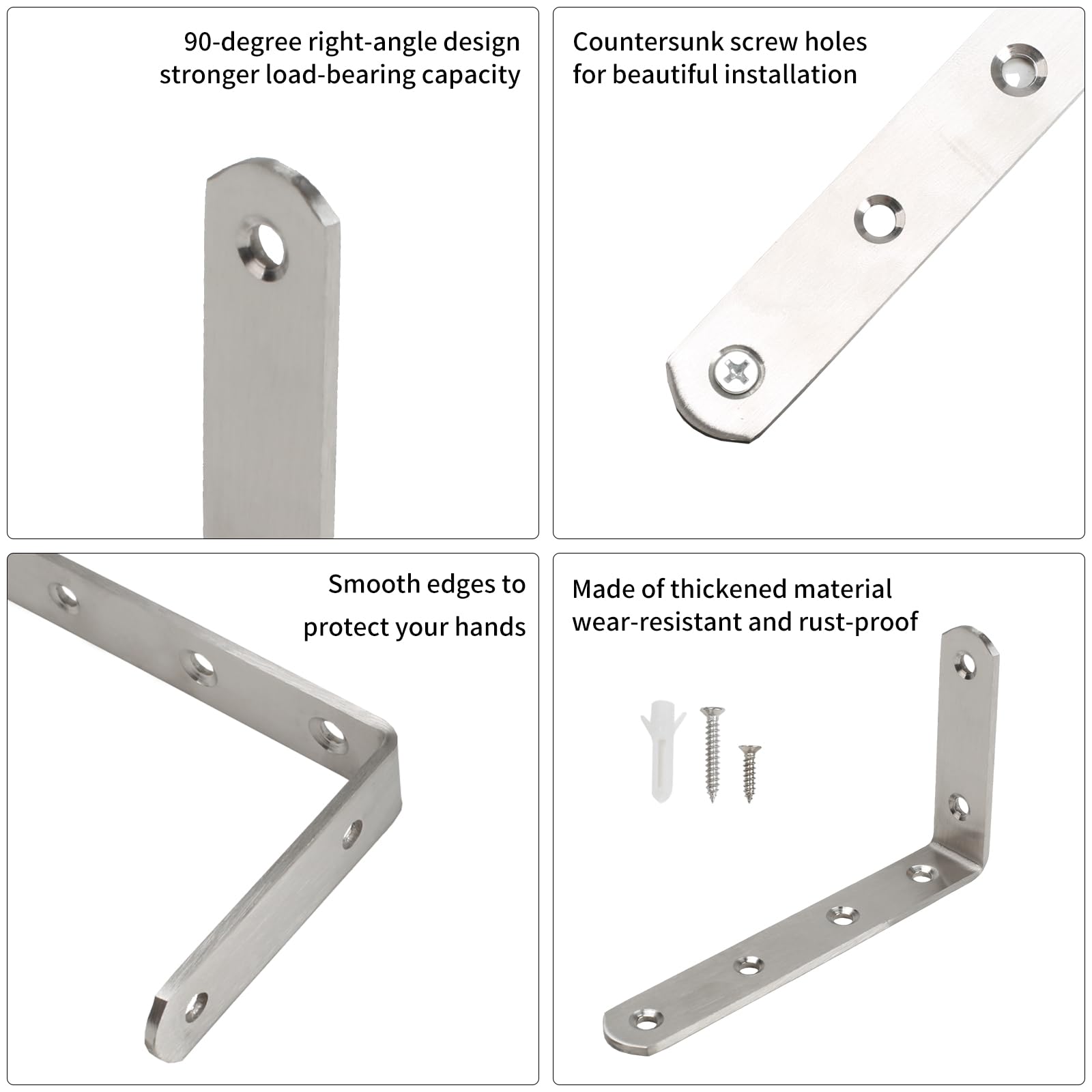 Zythrem 4Pcs Heavy Duty Right Angle Bracket Stainless Steel L Shaped ...