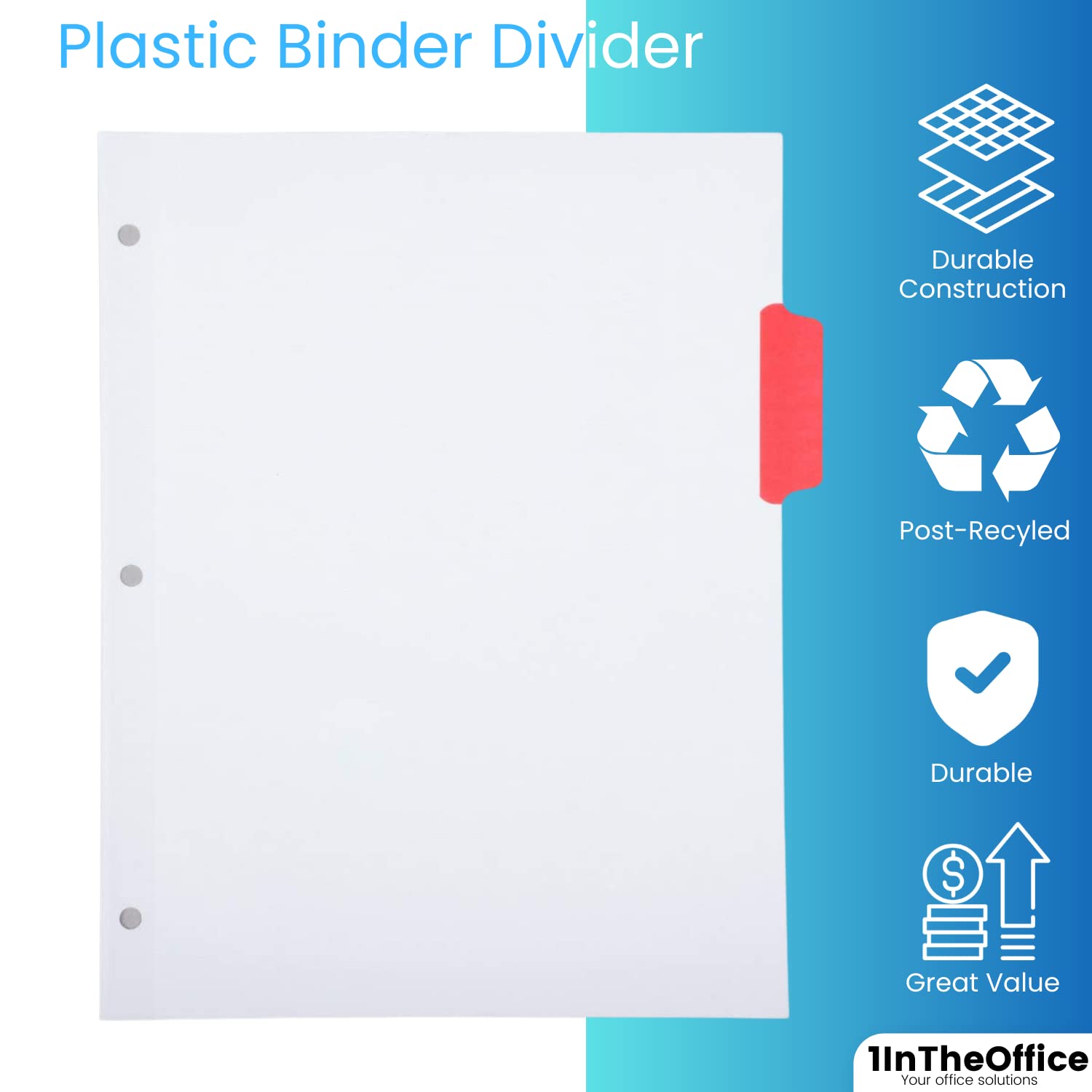 Snapklik.com : 1InTheOffice Plastic Binder Divider, 3-Hole Tab Divider ...