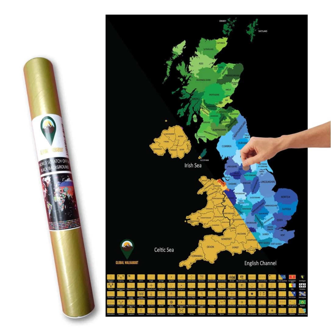 Scratch Off UK Map with colours background - Deluxe Travel Size UK Map ...