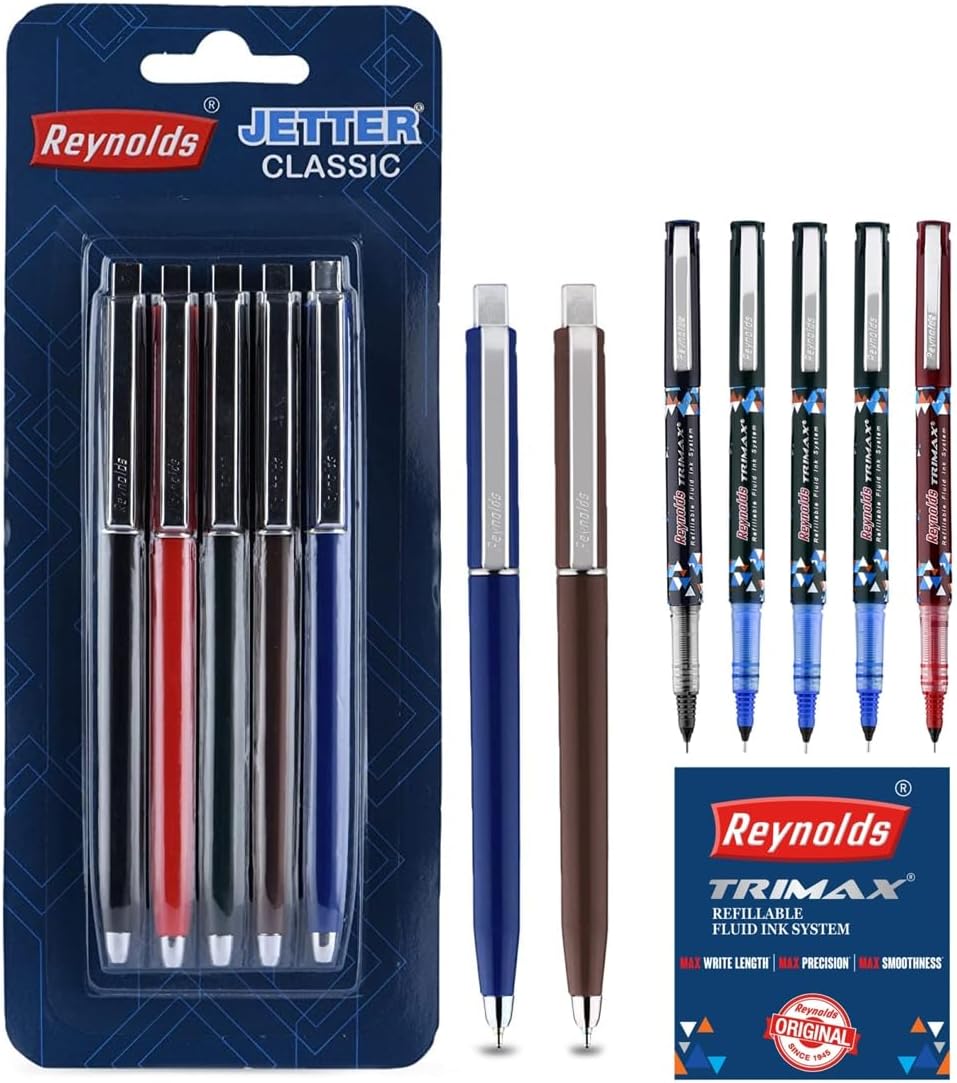 Reynolds TRIMAX 5 COUNT POUCH, 3 BLUE, 1 BLACK & 1 RED Gel Pen ...