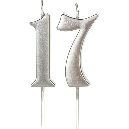 Amazon.com: Silver 17th Birthday Numeral Candle, Number 17 Cake Topper ...