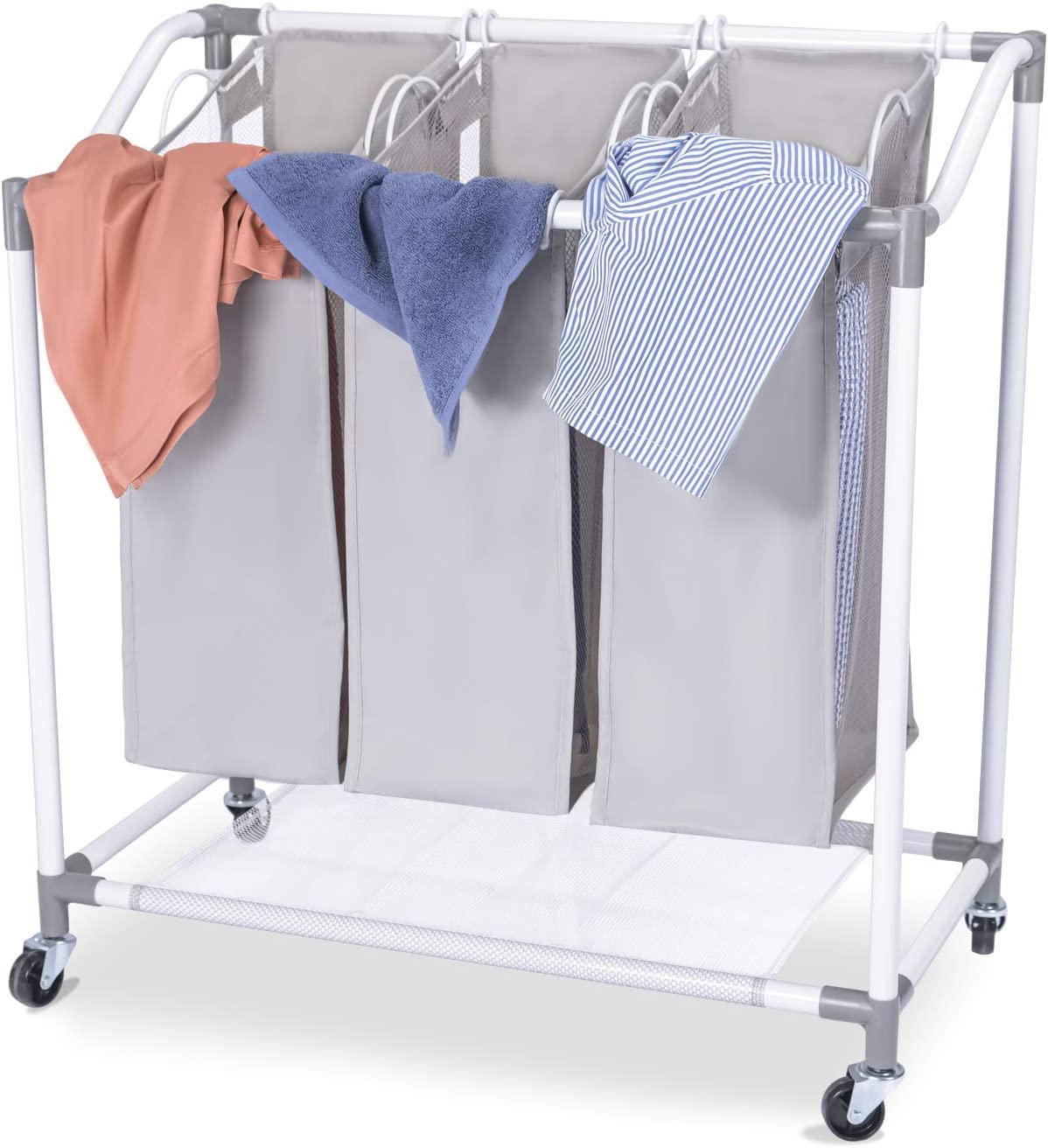 Laundry Basket with Wheels, Laundry Hamper 3 Section Removable Hampers ...