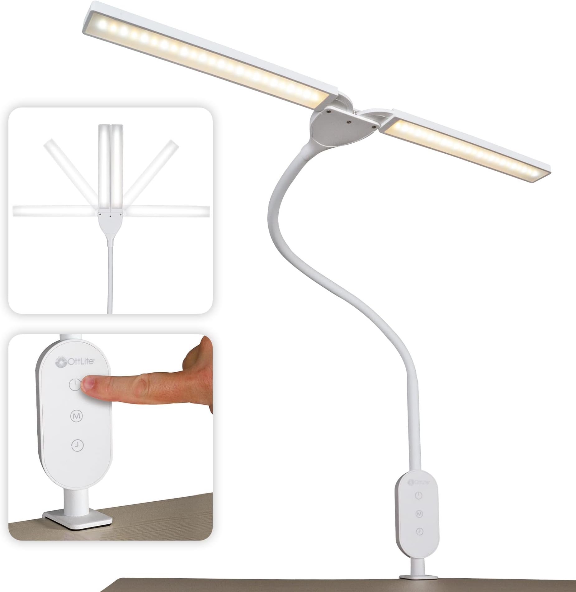 OttLite Pivot LED Clamp Desk Lamp - Dual Lamp Shades & Flexible Neck ...