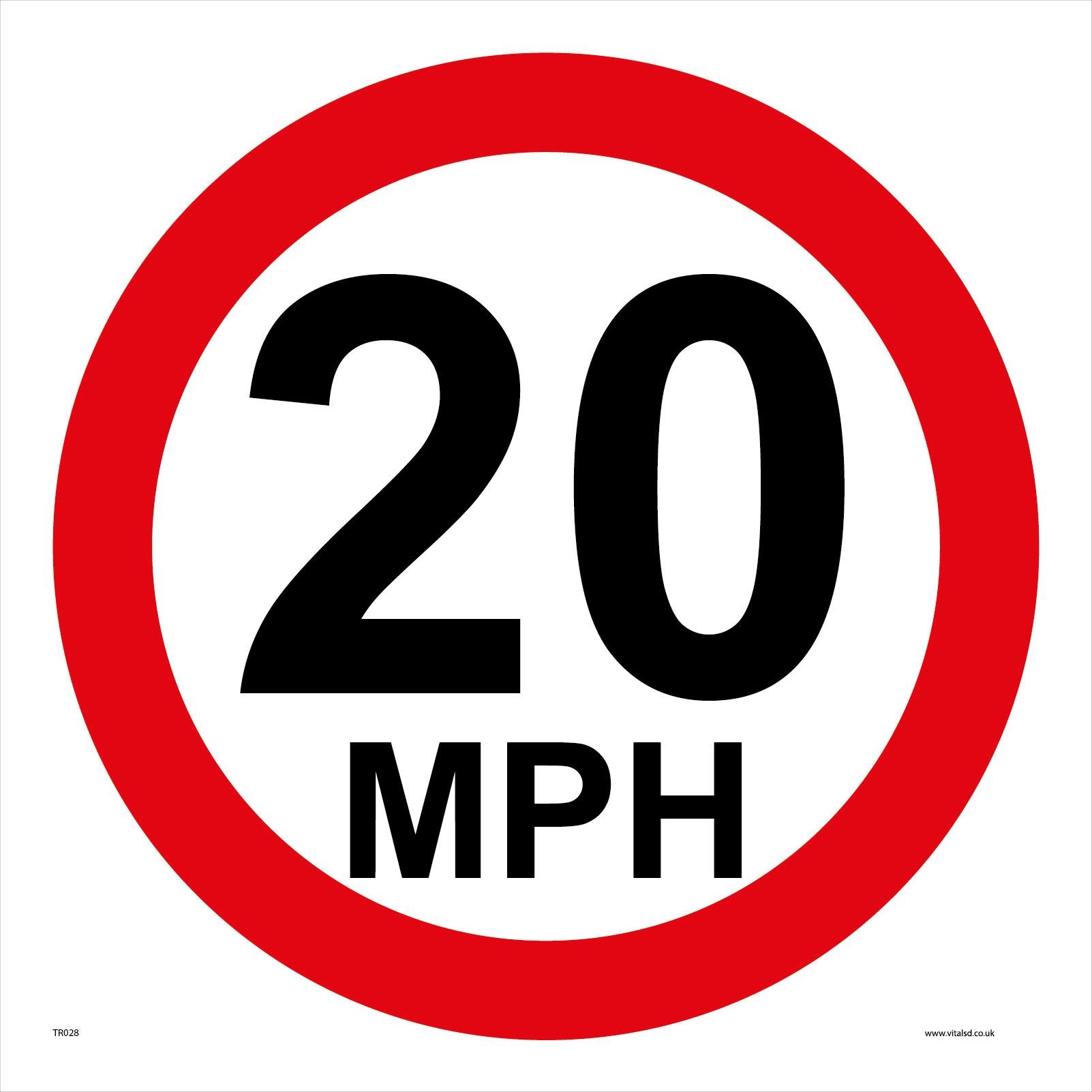 TR028 Traffic Sign 20 MPH Signs 200mm x 200mm .STICKER/SAV - WHITE ...