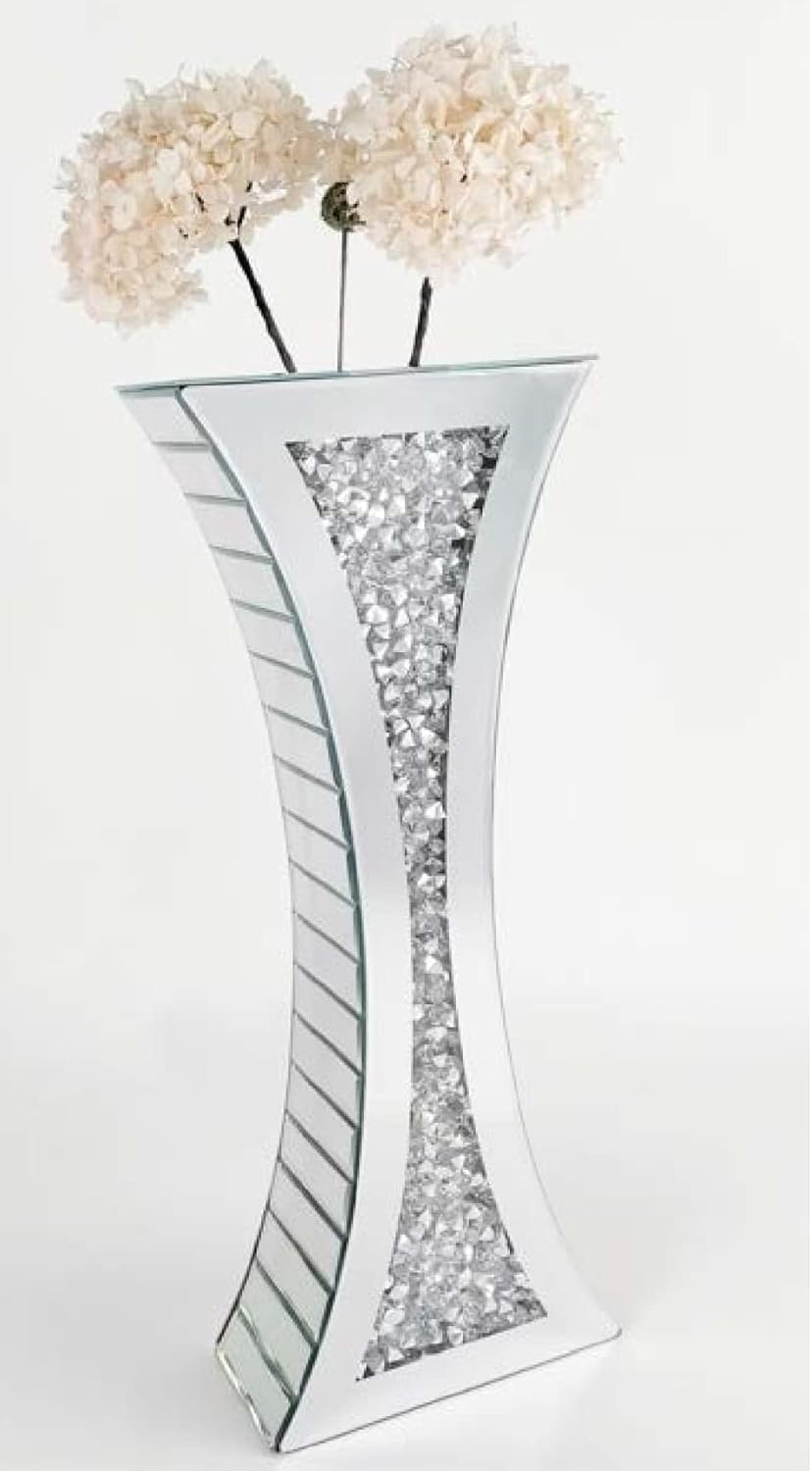 Biznest 40Cm Floating Crystal Mirrored Vase Sparkle Diamond Crushed ...