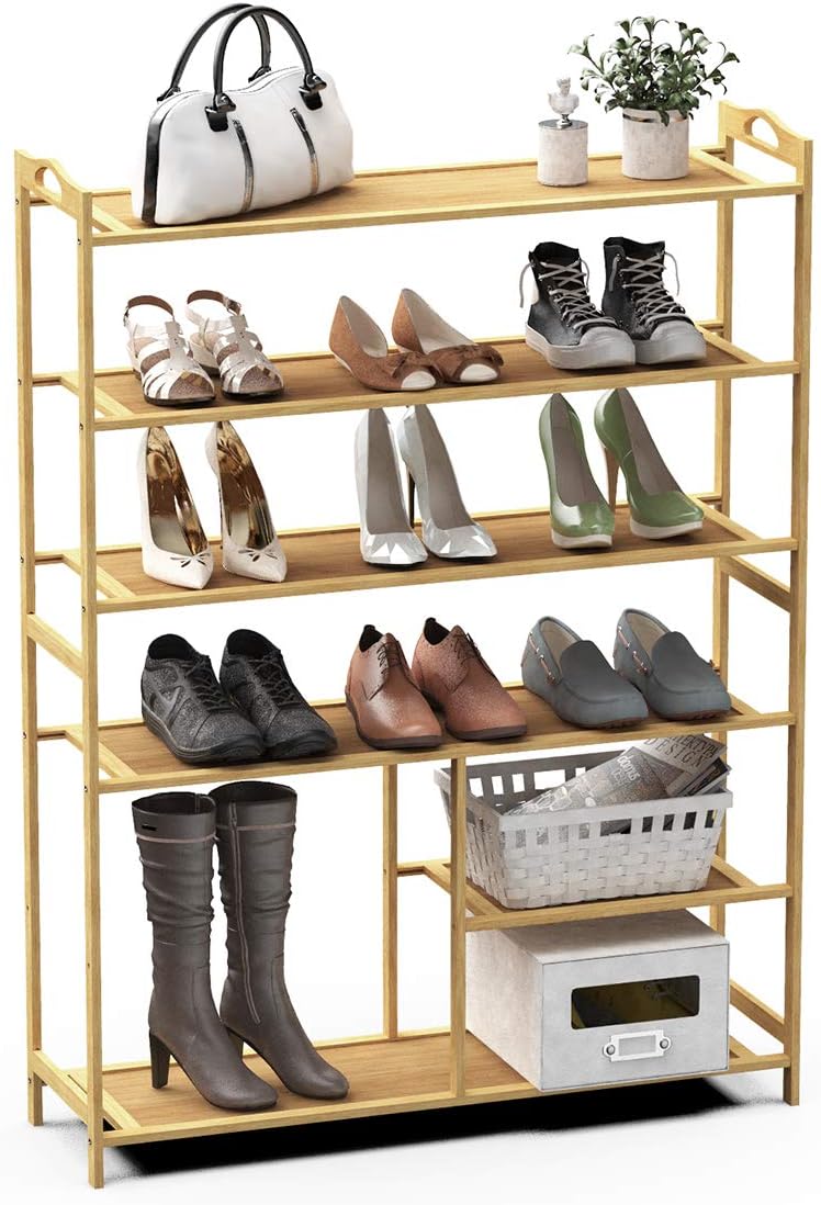 Lesfit Shoe Rack, 4 Tier Bamboo Shoe Racks Storage Organizer : Amazon ...