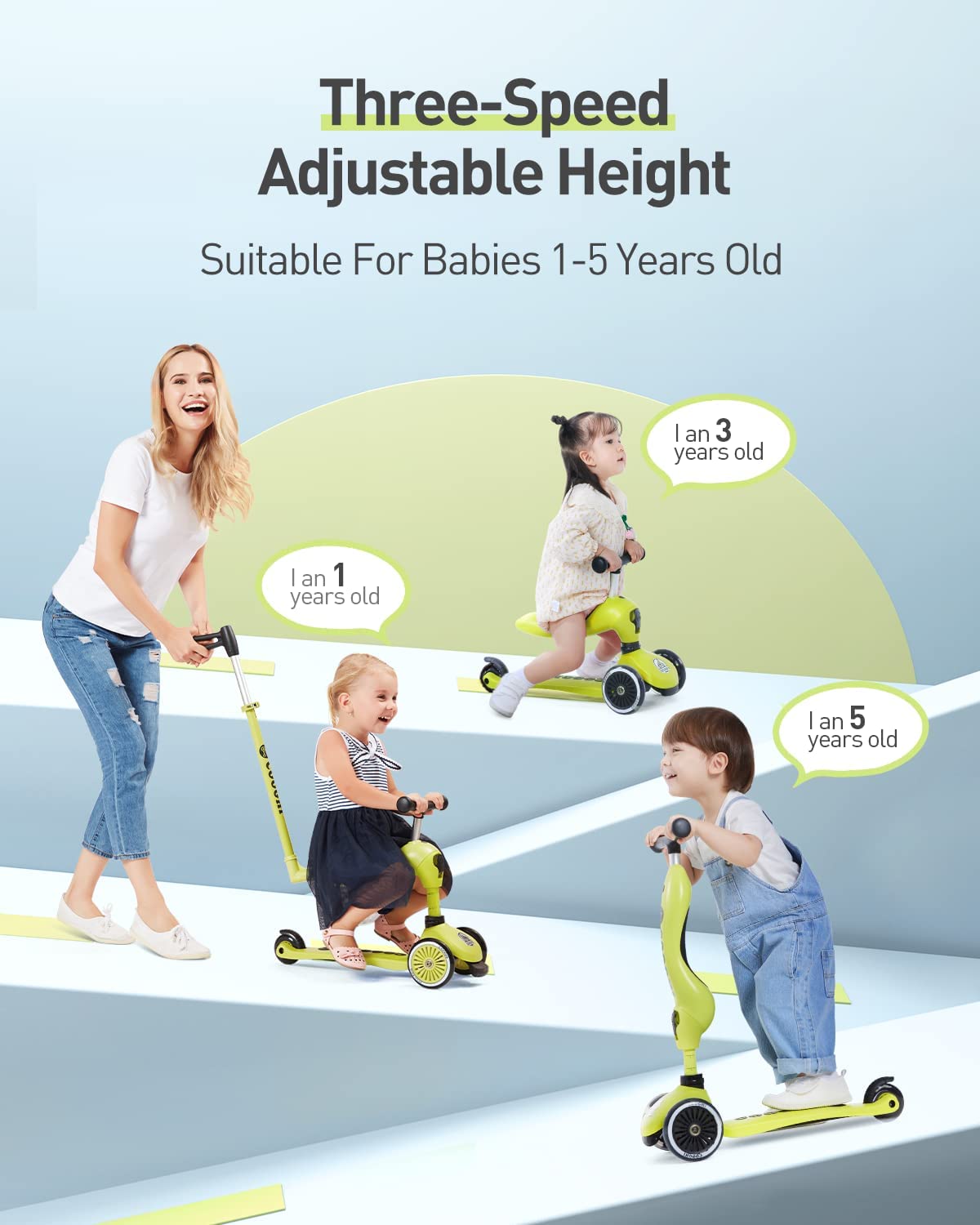COOGHI 3 in 1 Toddler Scooter, Push Scooter for Toddlers 1-3(Use Up to ...
