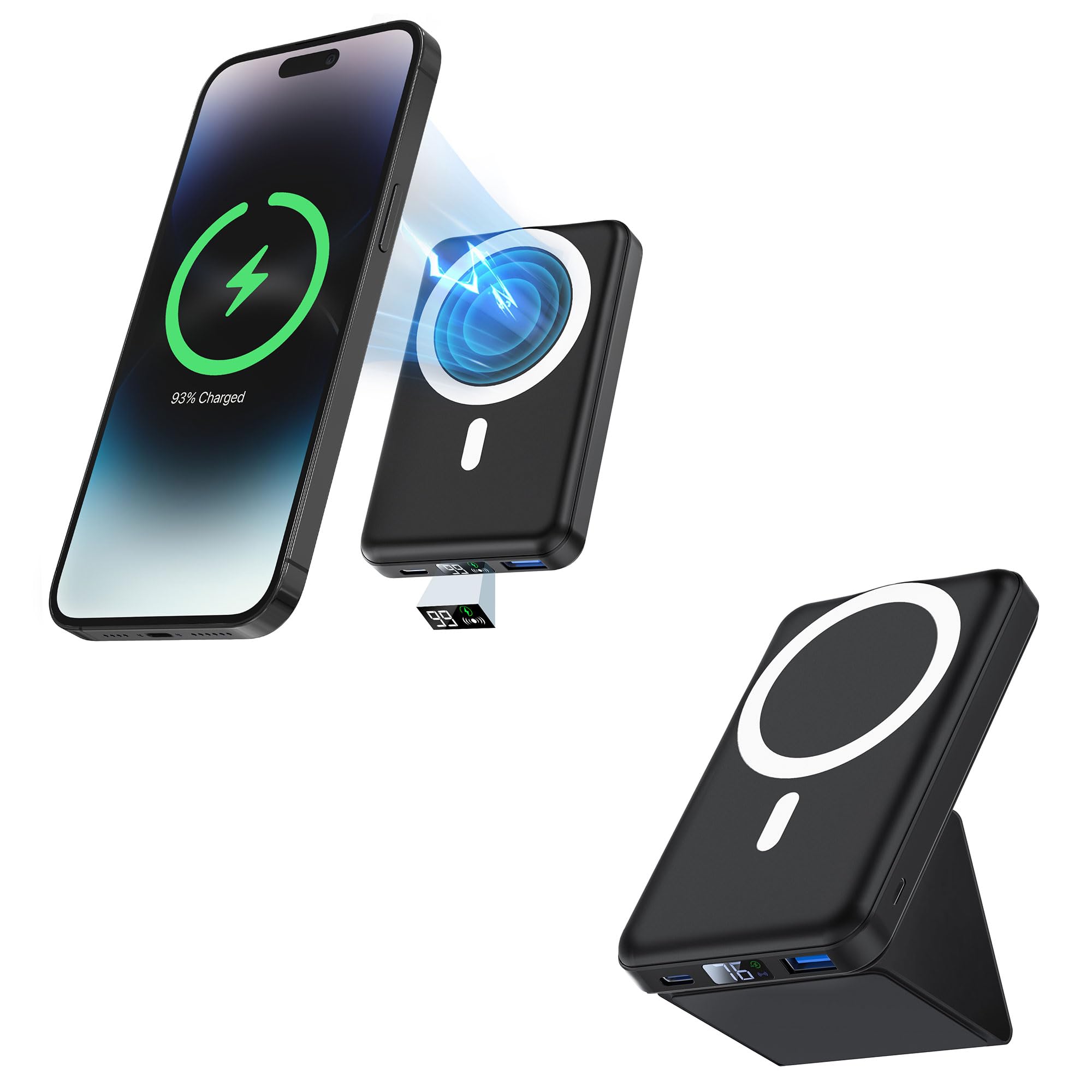 Amazon.com: podoru Magnetic Power Bank 2 Pack(Black&Black Foldable ...