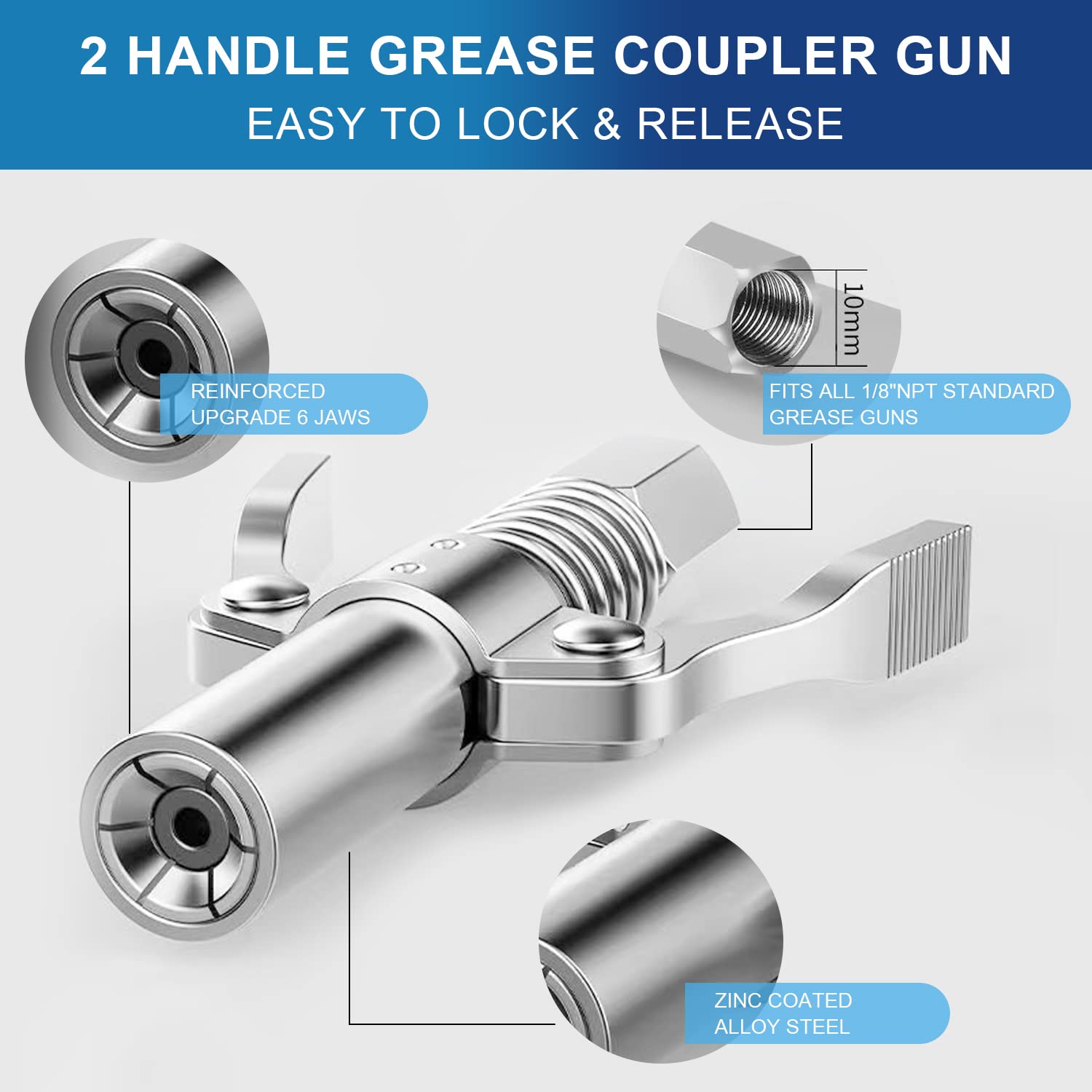Snapklik.com : Gute Double Handle Grease Gun Coupler, 10000 PSI Duty ...