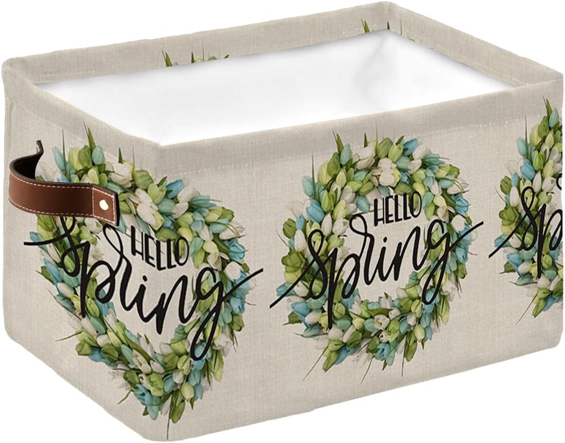 Amazon.com: Hello Spring Storage Basket for Shelves, Teal Tulip Flower ...
