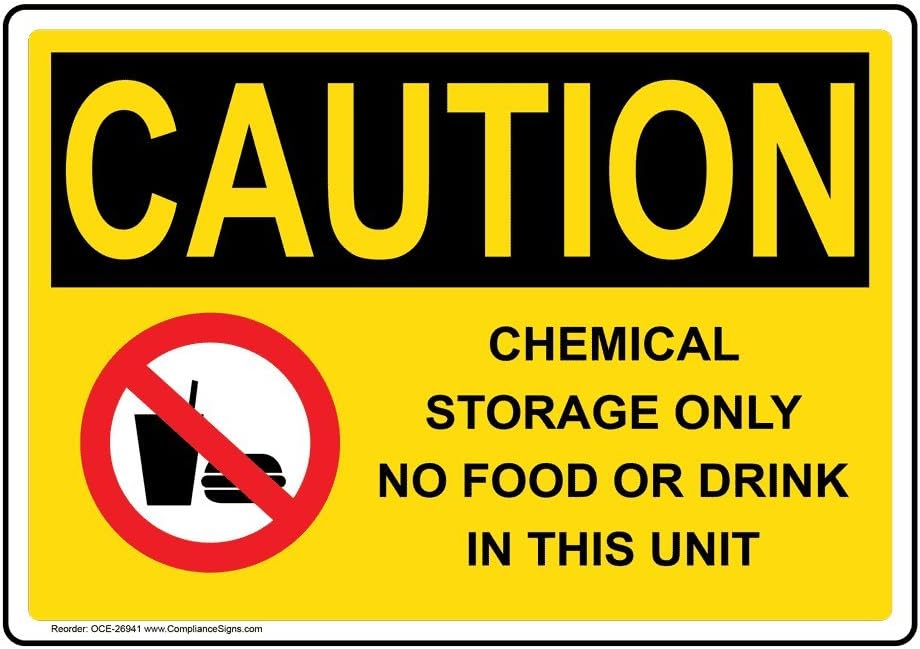 Amazon.com: ComplianceSigns.com CAUTION Chemical Storage Only No Food ...