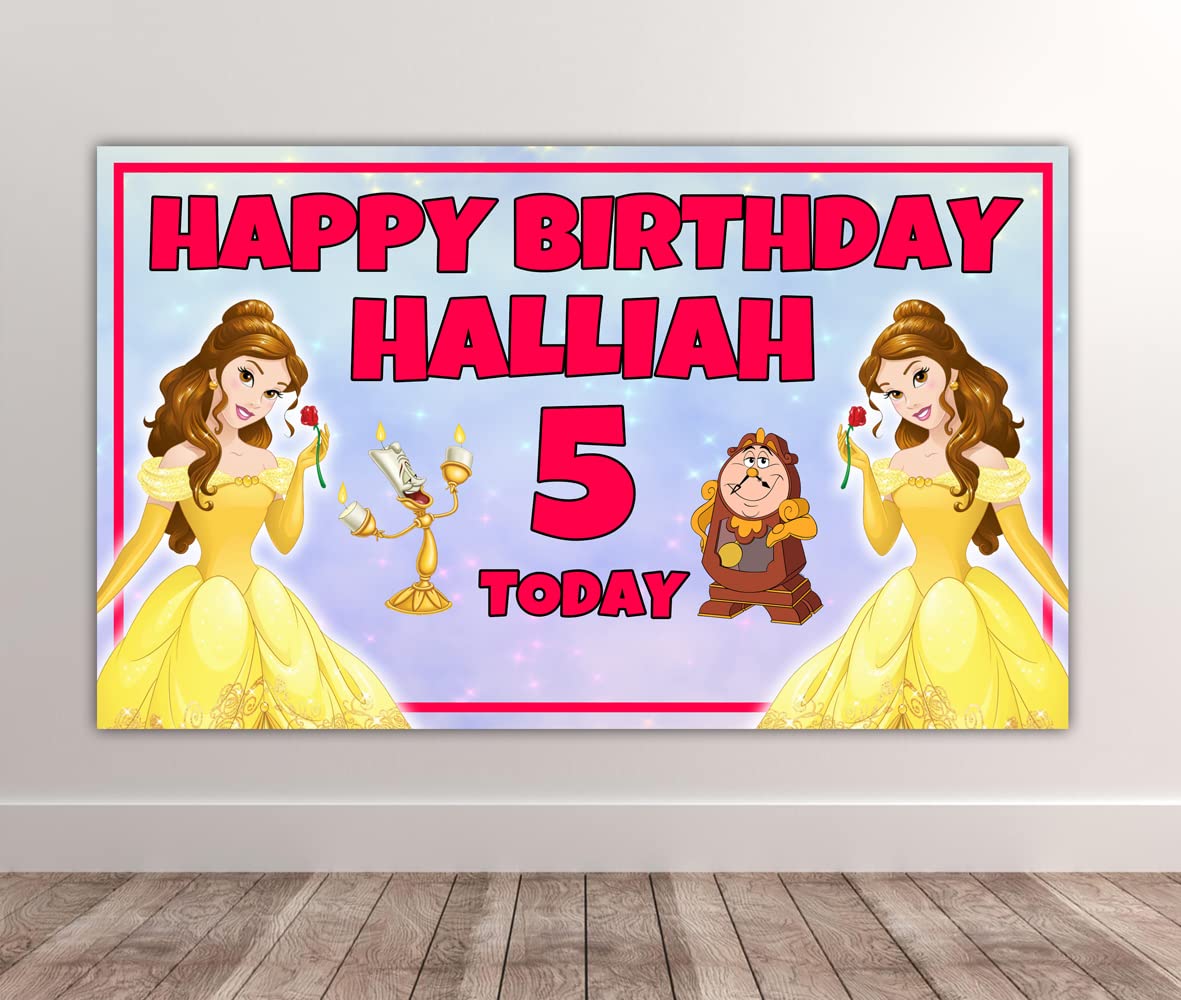 Buy Disney Princess Belle Personalised Birthday Banner Backdrop - 2 ...