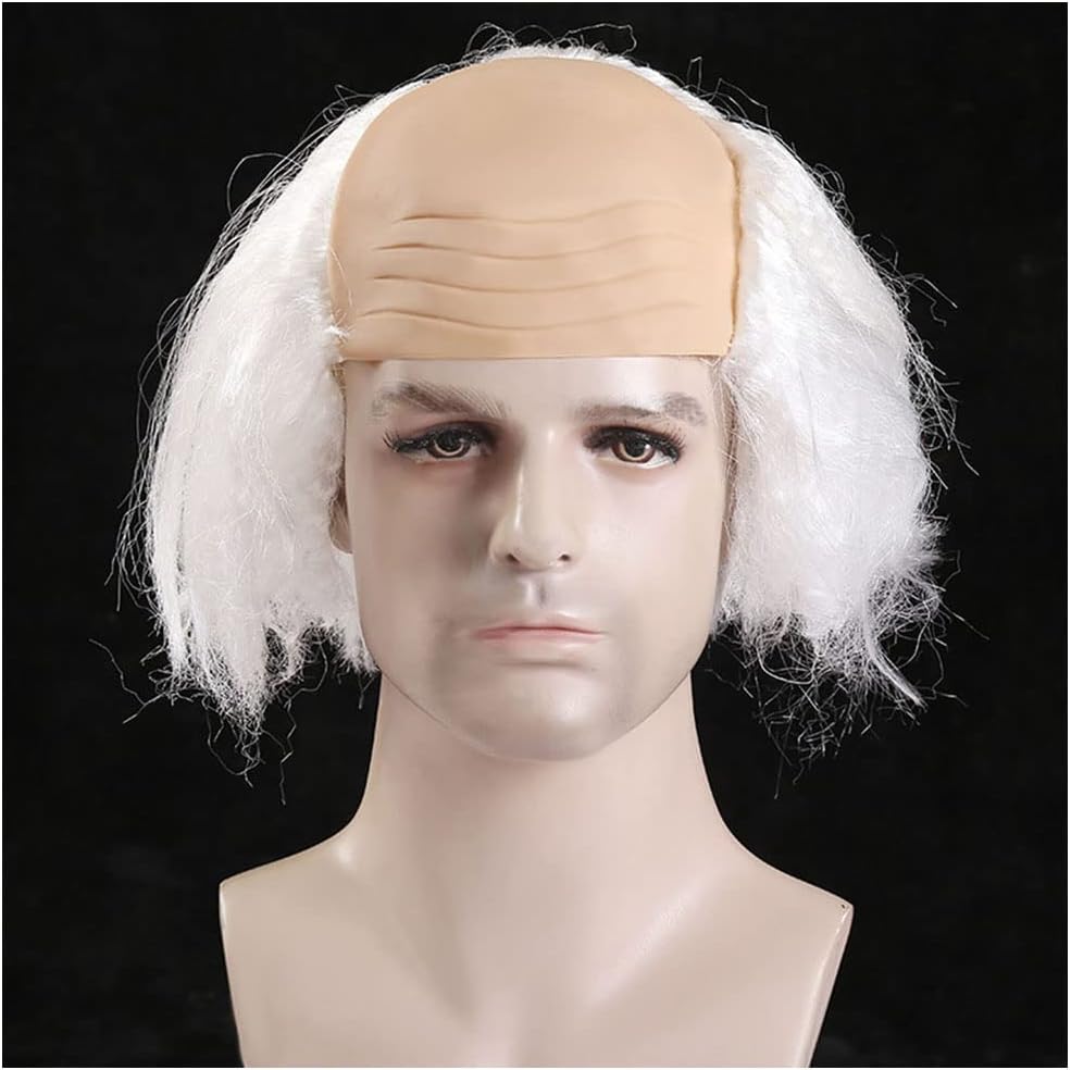 Amazon.com: HUNIGIR White Bald Wig Old Man Costume Wig Mad Scientist ...