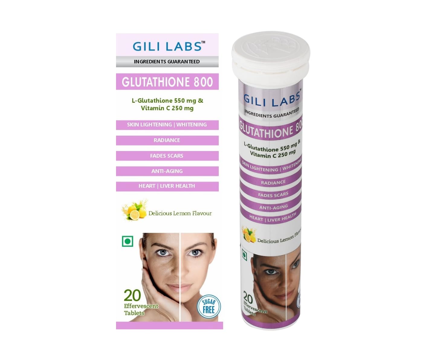 GILI LABS High Strength Glutathione 550mg, Natural Vitamin C 250mg 99% ...