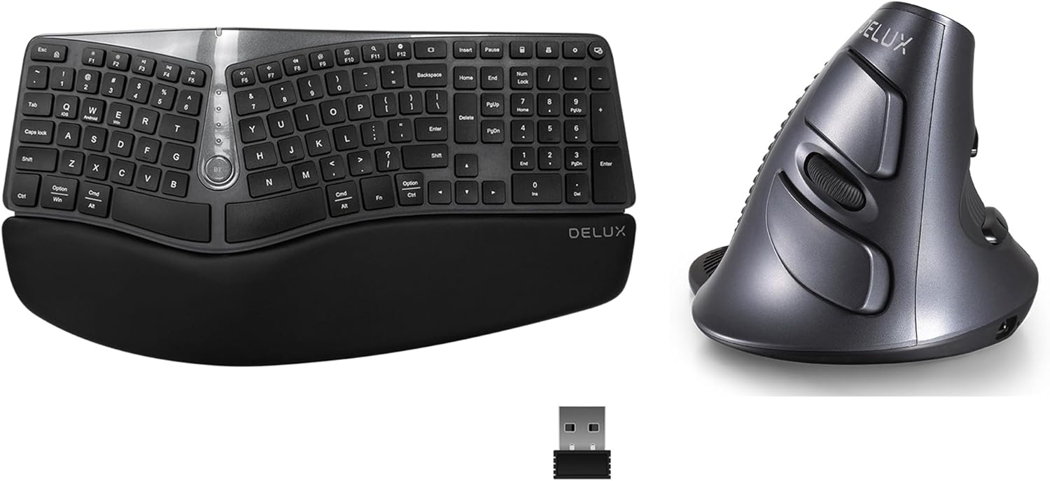 Amazon.com: DeLUX Wireless Bluetooth Ergonomic Keyboard and Mouse Combo ...