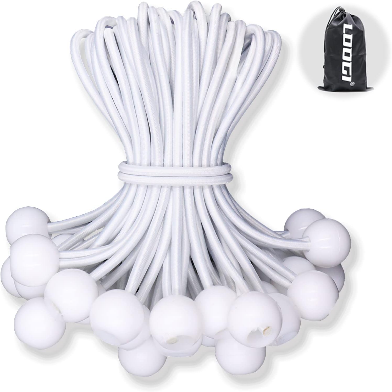 LOOGI Bungee Cord with Balls, 25Pcs 8 Inch White Bungee Ball Cords ...