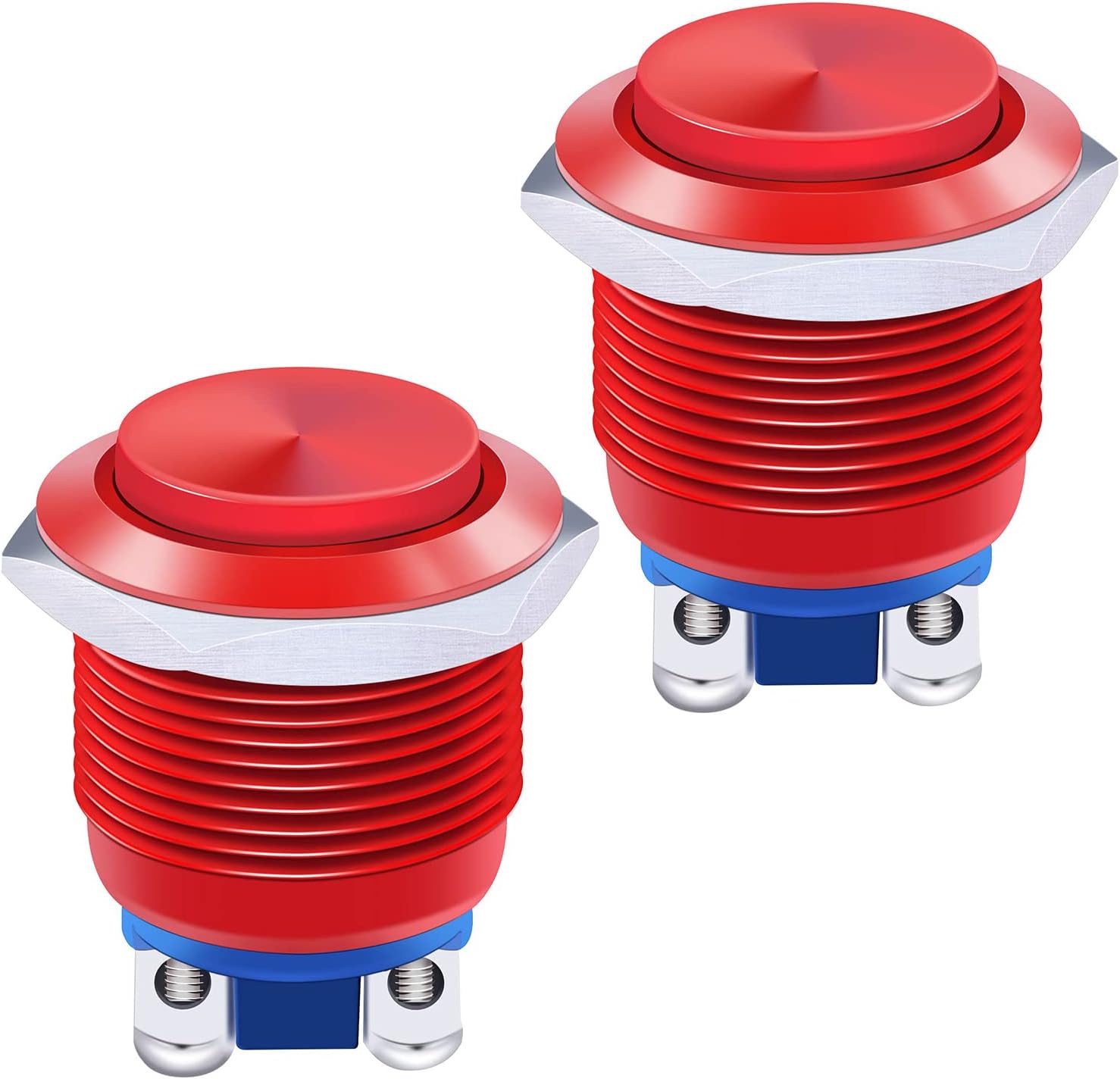 Taiss 2Pcs 19mm 3/4" High Round Red Metal Momentary Push Button Switch ...