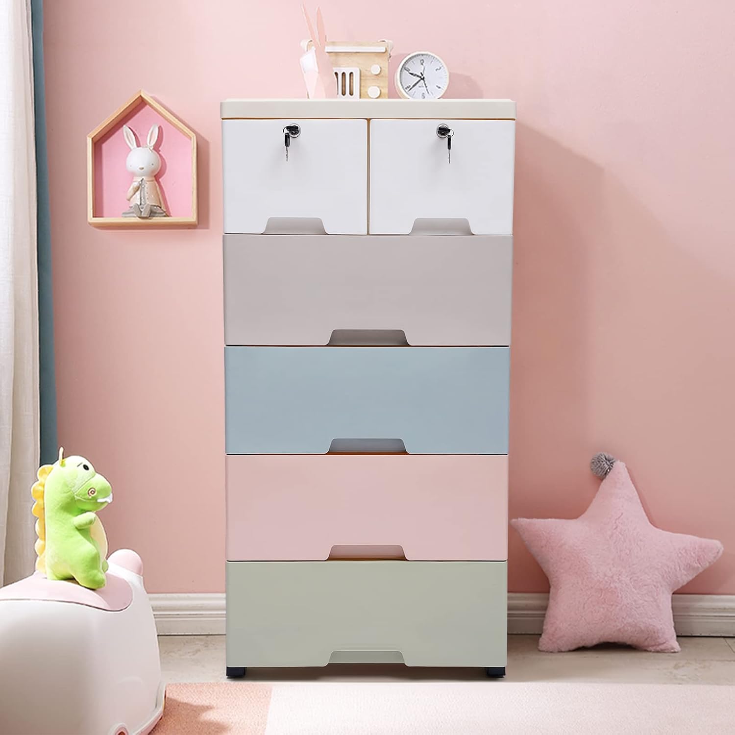 Amazon.com: banborba Colorful Drawers Dresser with Locks, Storage ...