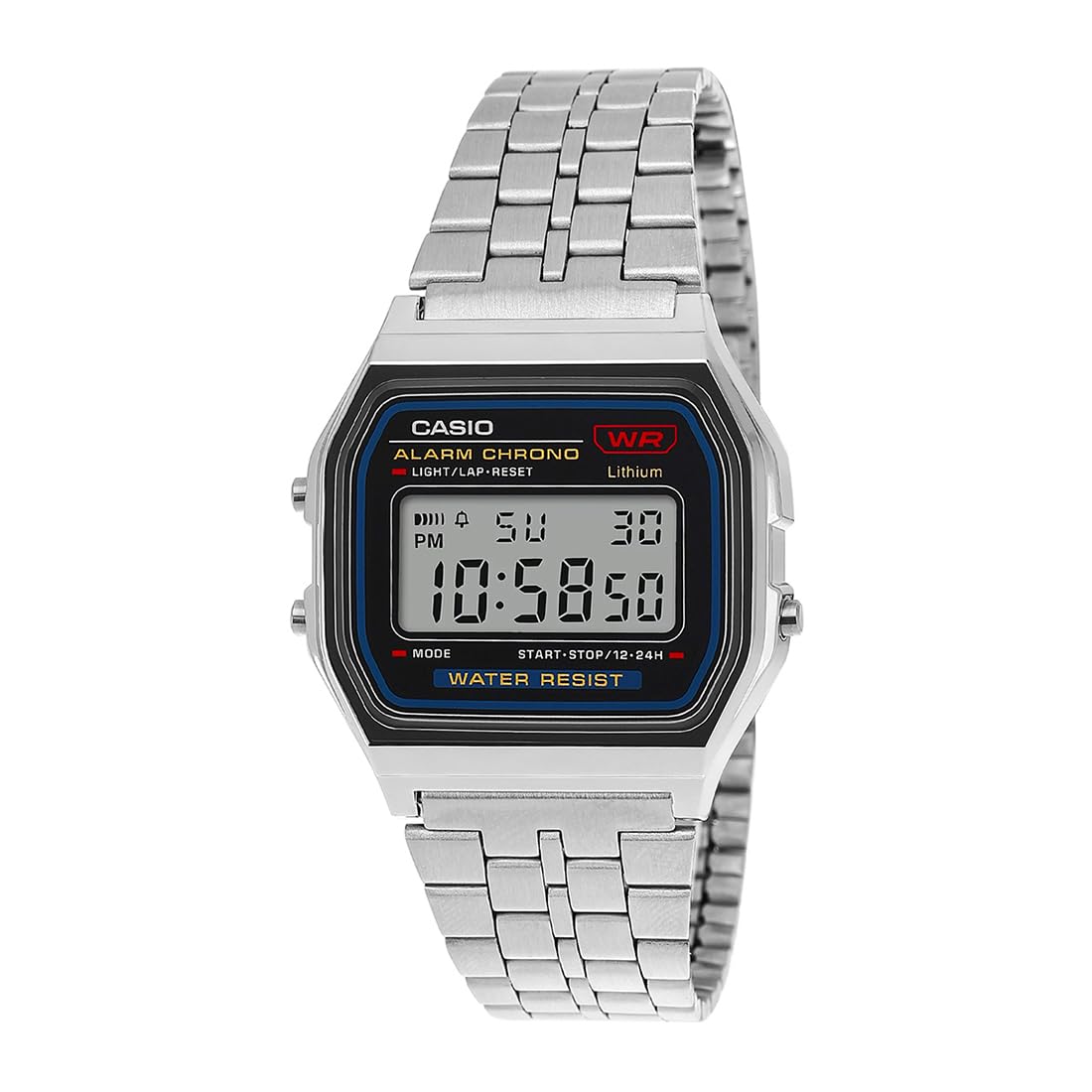 Casio Vintage A159WA-N1DF Black Digital Dial Silver Stainless Steel ...