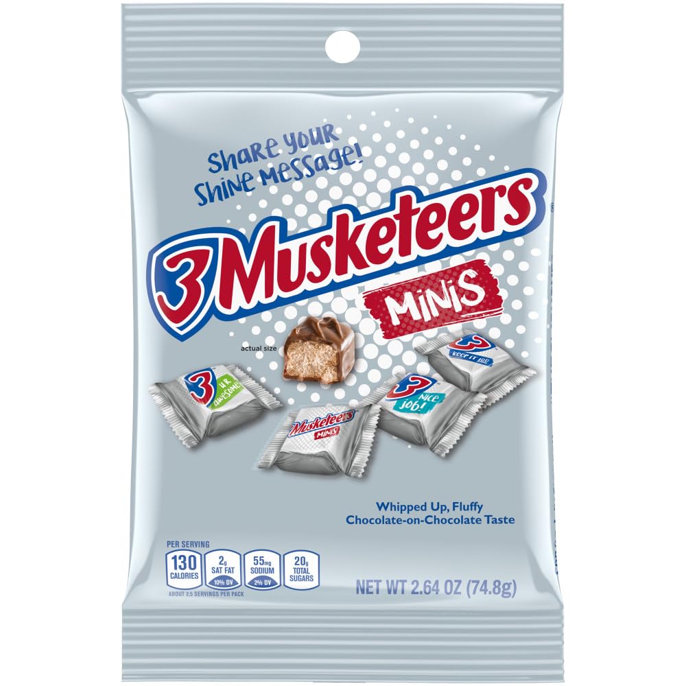 Amazon.com : 3 MUSKETEERS Minis Size Milk Chocolate Candy Bars, 2.64 oz ...
