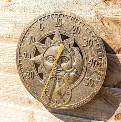 Garden Mile® Vintage Sun and Moon Bronze Effect Wall Clock - Power ...