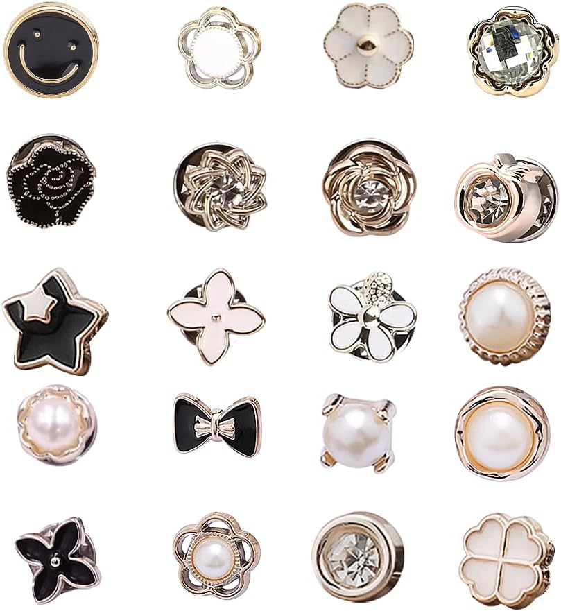 10 Sets Pearl Buttons No Sew Easy Brooch Button Removable Reusable for ...