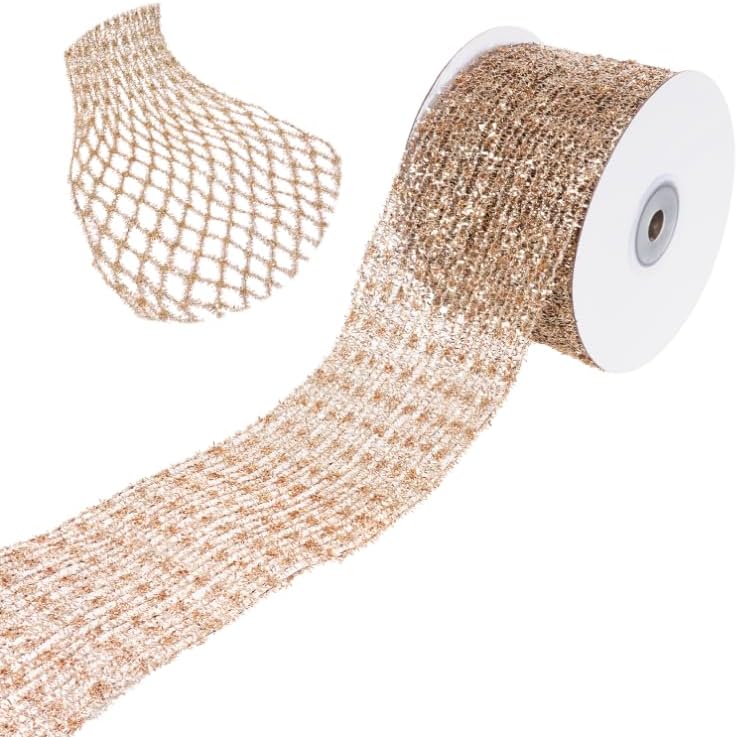 Amazon.com: CSZD RIBBON Brown Fall Stretchable Mesh Glitter Metallic ...