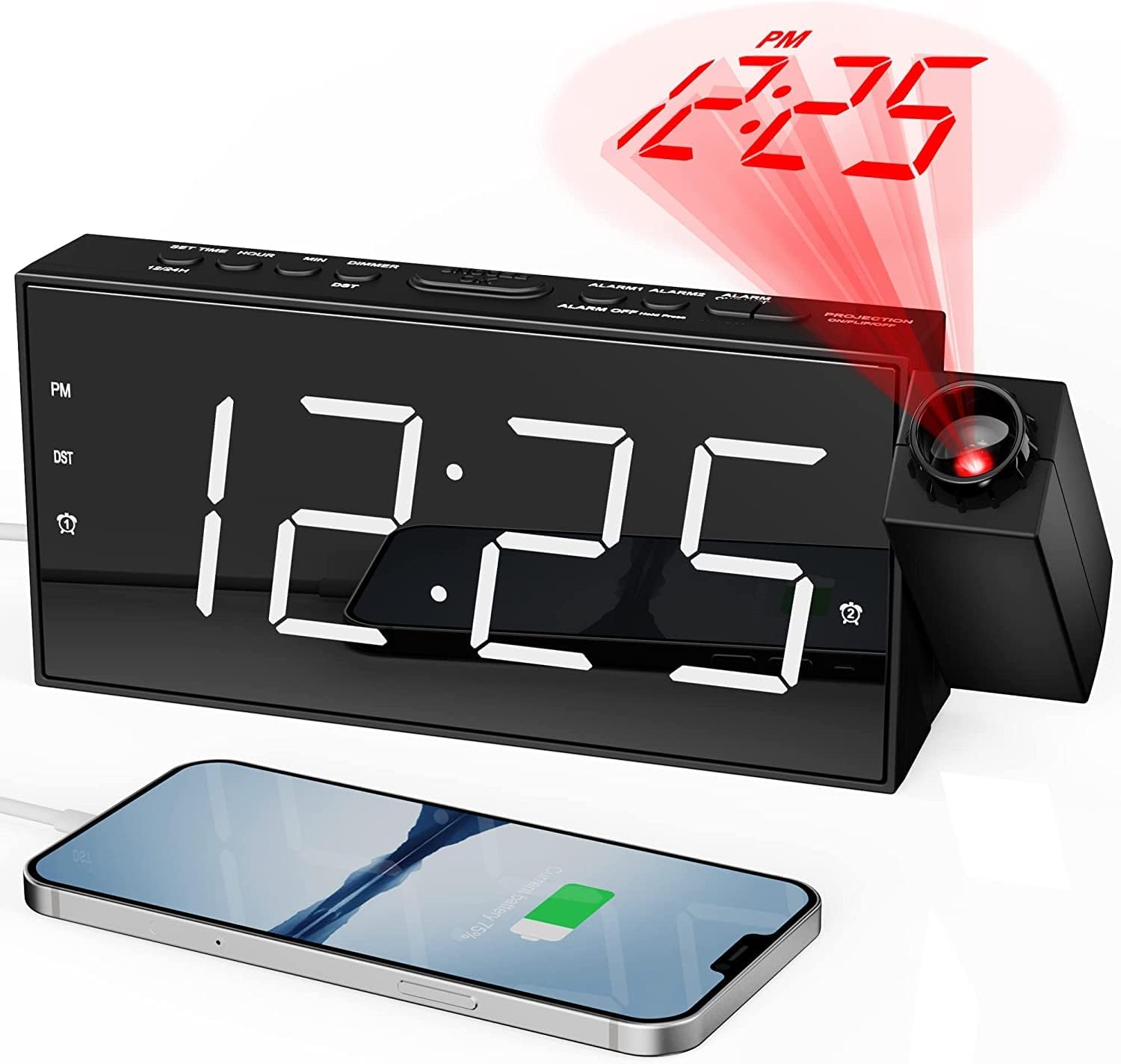 Amazon.com: Mesqool Projection Alarm Clock, Digital Clock with 180° Rotatable Projector, 5-Level ...