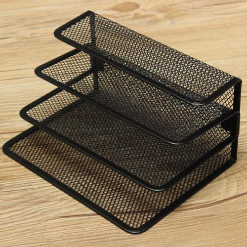 Black Mesh Letter Sorter Mail Document Tray Desk Office File Organiser ...