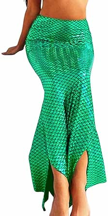 Amazon.com: JEWEKY Mermaid Skirt Green Fish Scale Skirt Metallic ...