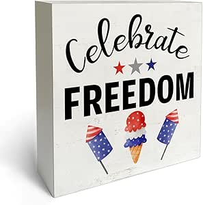 Amazon.com: Celebrate Freedom 4th of July Box Sign Wood Desk Sign Decor ...