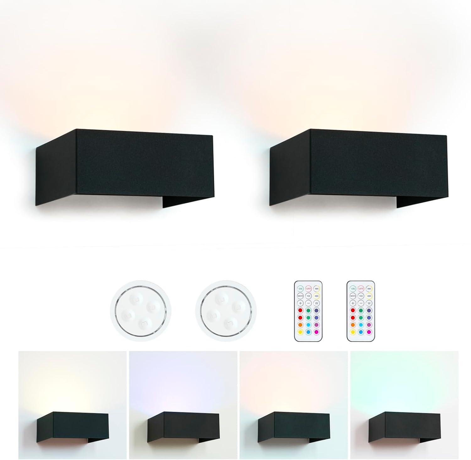 HEQIQEH Set of 2 Modern Style Battery Operated RGB Sconces, Indoor Up ...