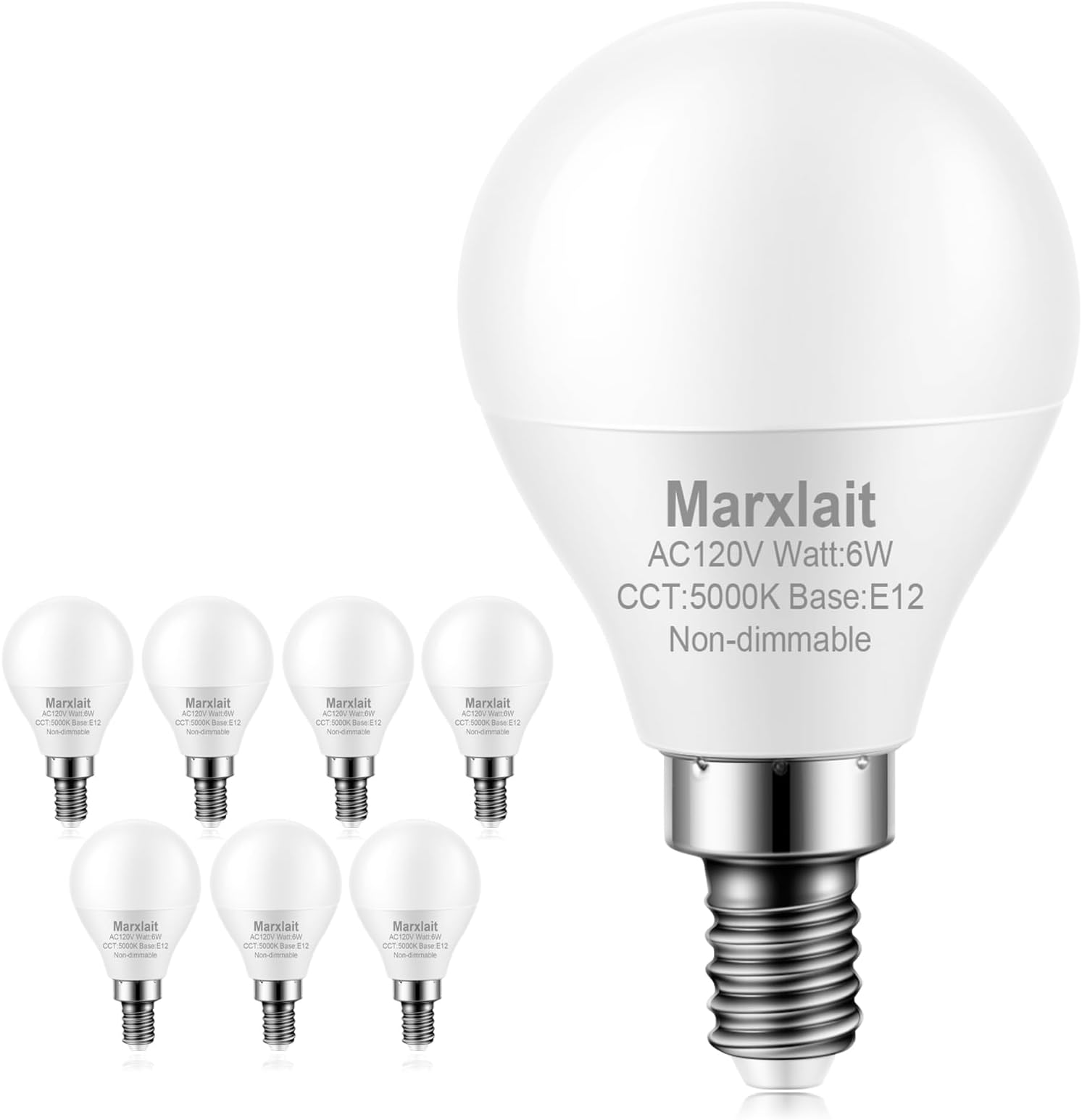 8 Pack E12 Ceiling Fan Light Bulbs, 60W Equivalent, Daylight White ...