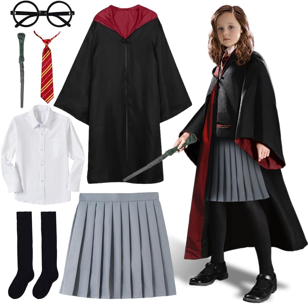 HOVCEH Wizard Cloak Magic Robe Costume Girls, 7Pcs Wizard Costume Magic ...