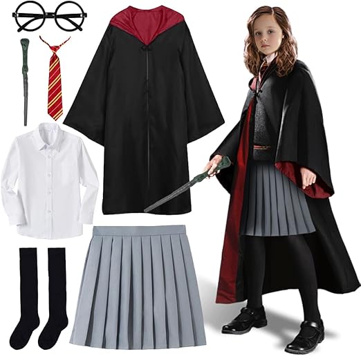 HOVCEH Wizard Cloak Magic Robe Costume Girls, 7Pcs Wizard Costume Magic ...