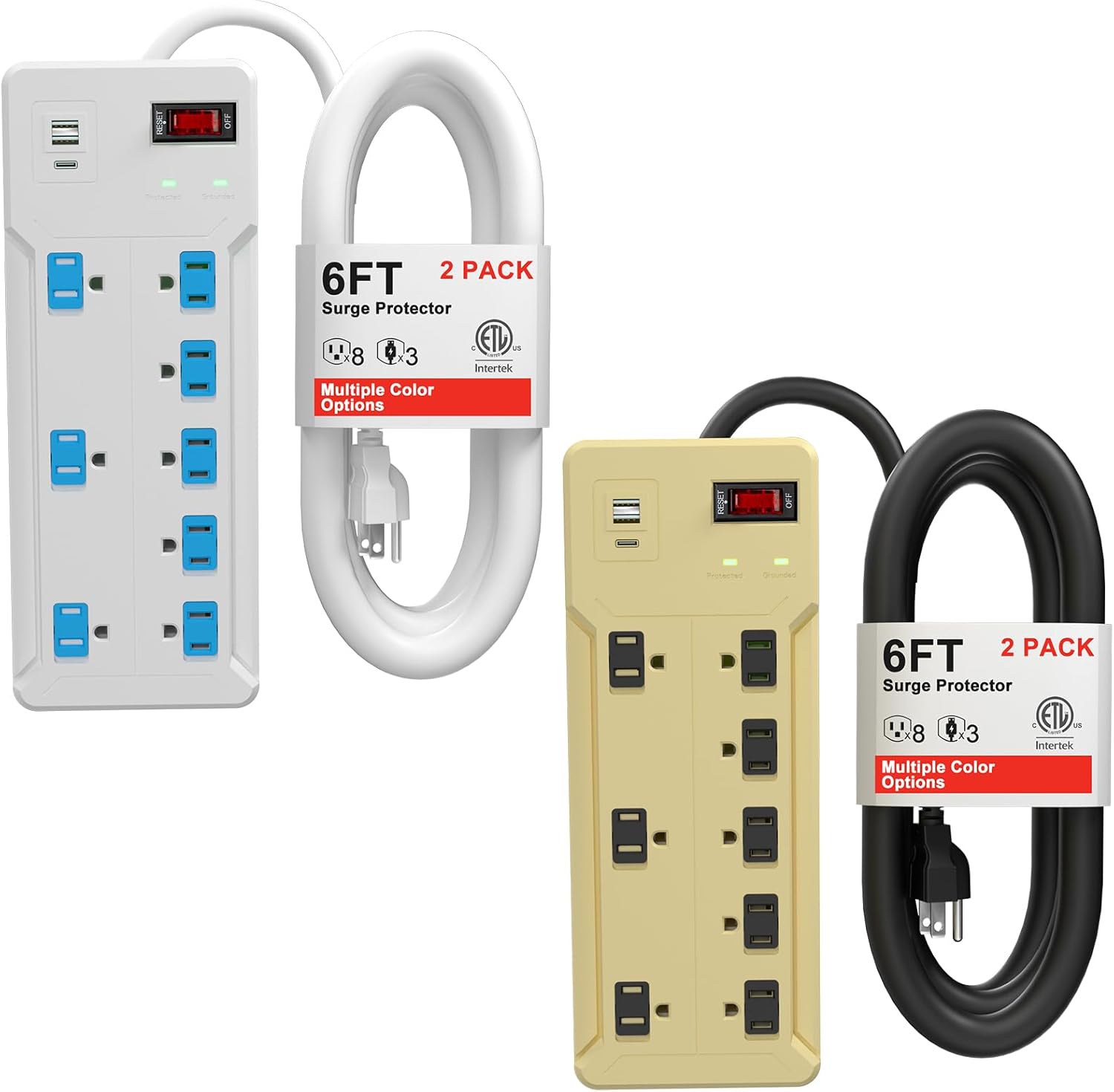 Amazon.com: ETL Listed Power Strip, Colourful Surge Protector Power ...