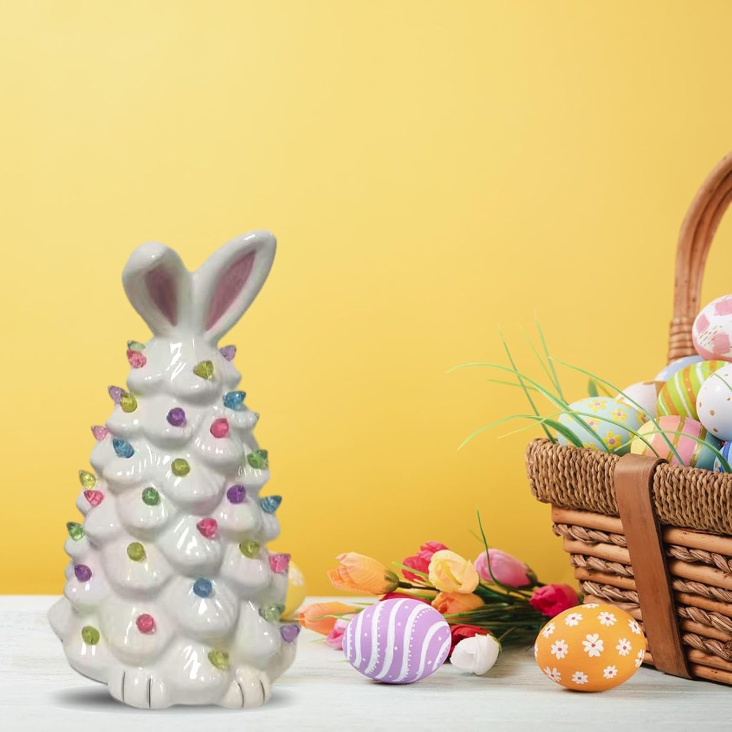 Amazon.com: Lighted Easter Bunny White Tree Easter Ceramic Bunny Tree ...