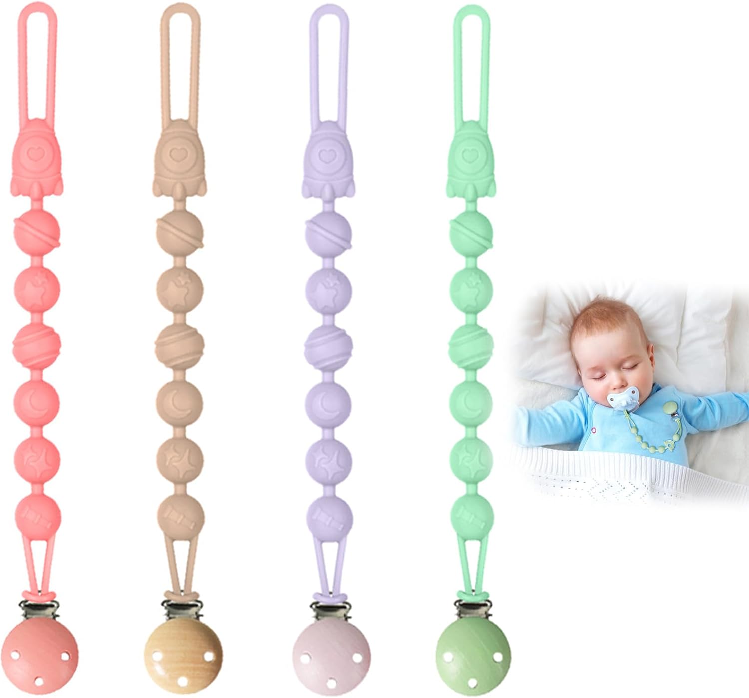 Dummy Clip, 4 Pack Food Grade Silicone Dummy Clips, Soft Flexible Baby ...