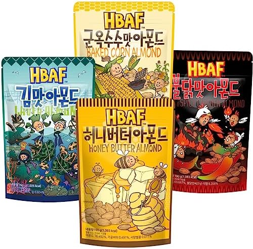 Amazon.com : [Official Gilim HBAF] Korean Seasoned Almonds 4 Flavor Gift Pack Mix (Baked Corn, 1 ...