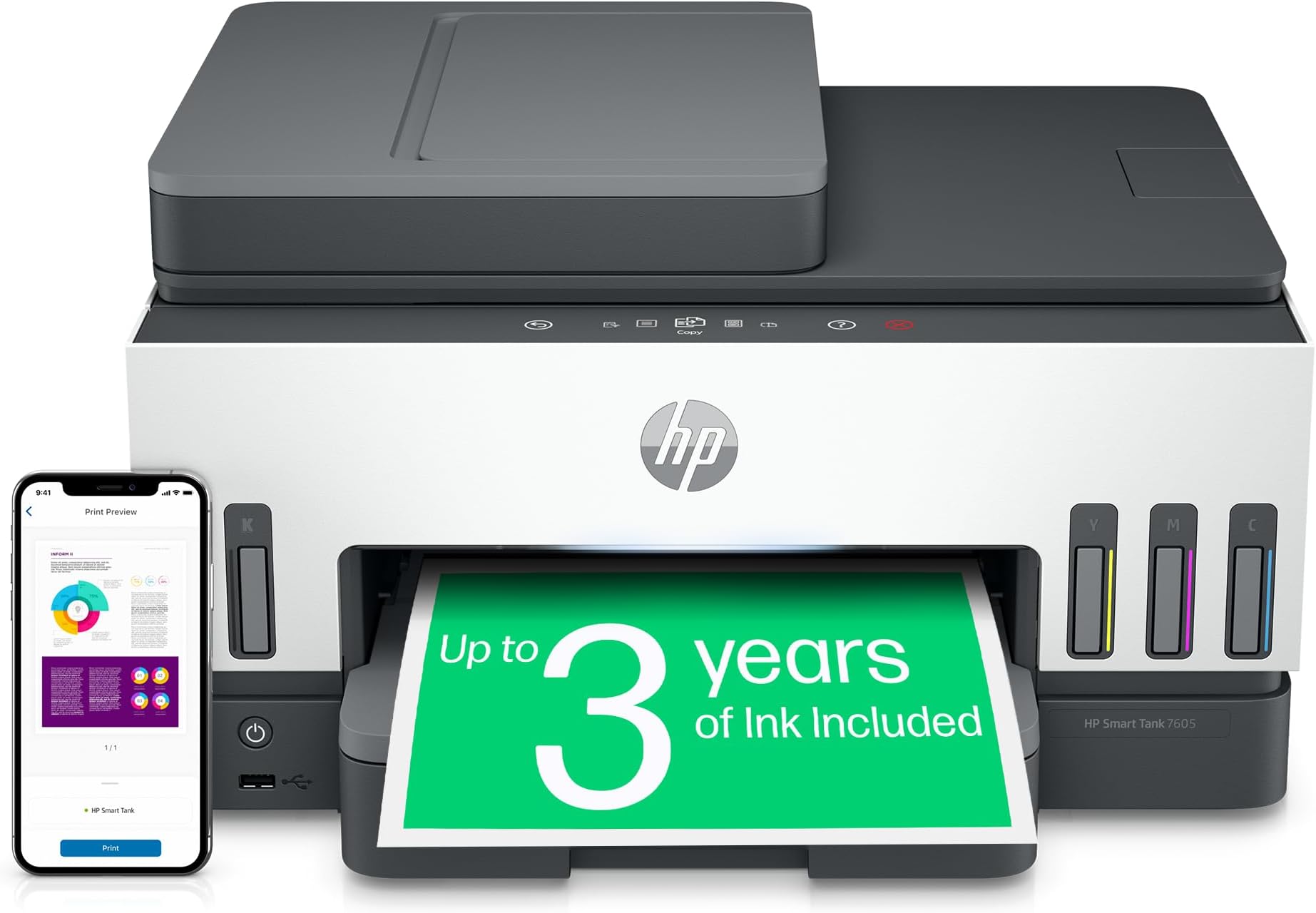 HP Smart Tank 7605 All-in-One Wireless Inkjet Printer, 35 Page ...