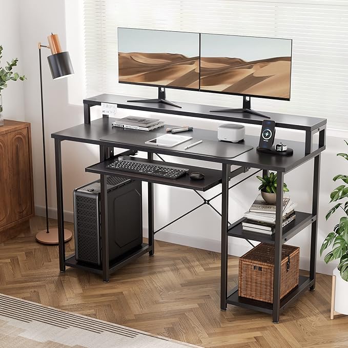 TEKAVO Computer Table with Keyboard Tray for Home Office, Office Desk ...