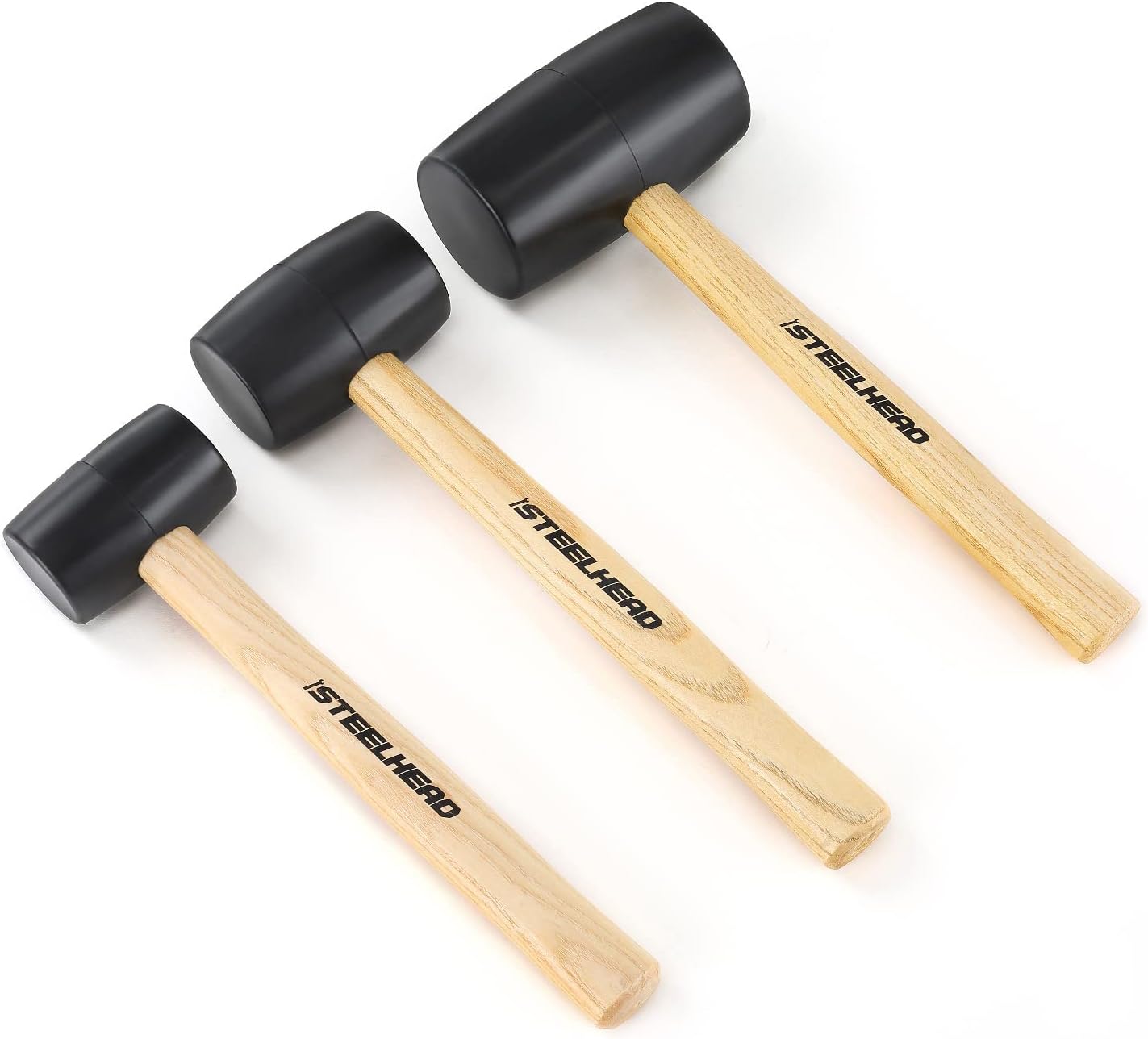 STEELHEAD 3-Piece Wood Handle Rubber Mallet Set | 8oz, 16oz & 32oz ...
