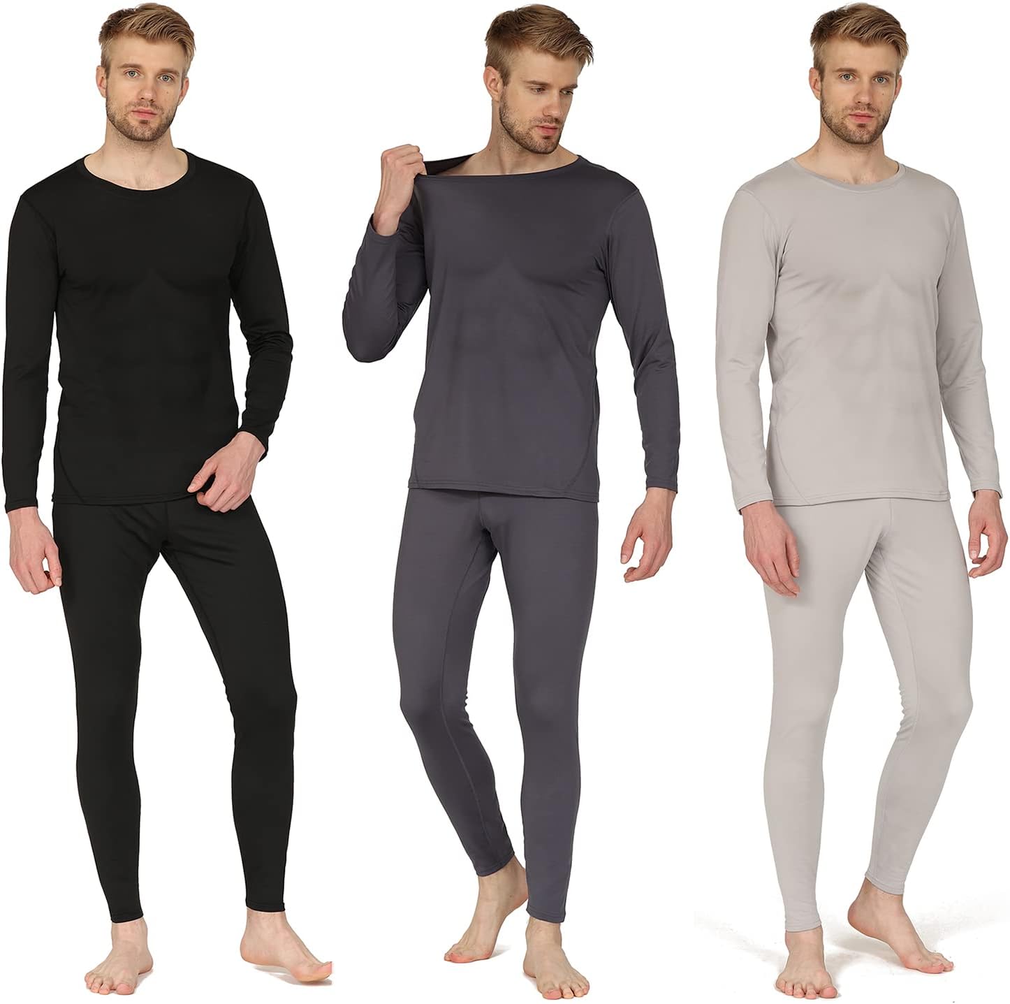 HEROBIKER 3PCS Mens Long Johns Set Thermal Underwear Skiing Winter Warm Base Layers Tight Top ...