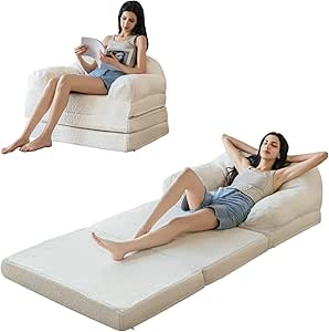 MAXYOYO - Puf gigante plegable sofá cama para adultos, puf 2 en 1, sofá y cama de piso, colchón ...