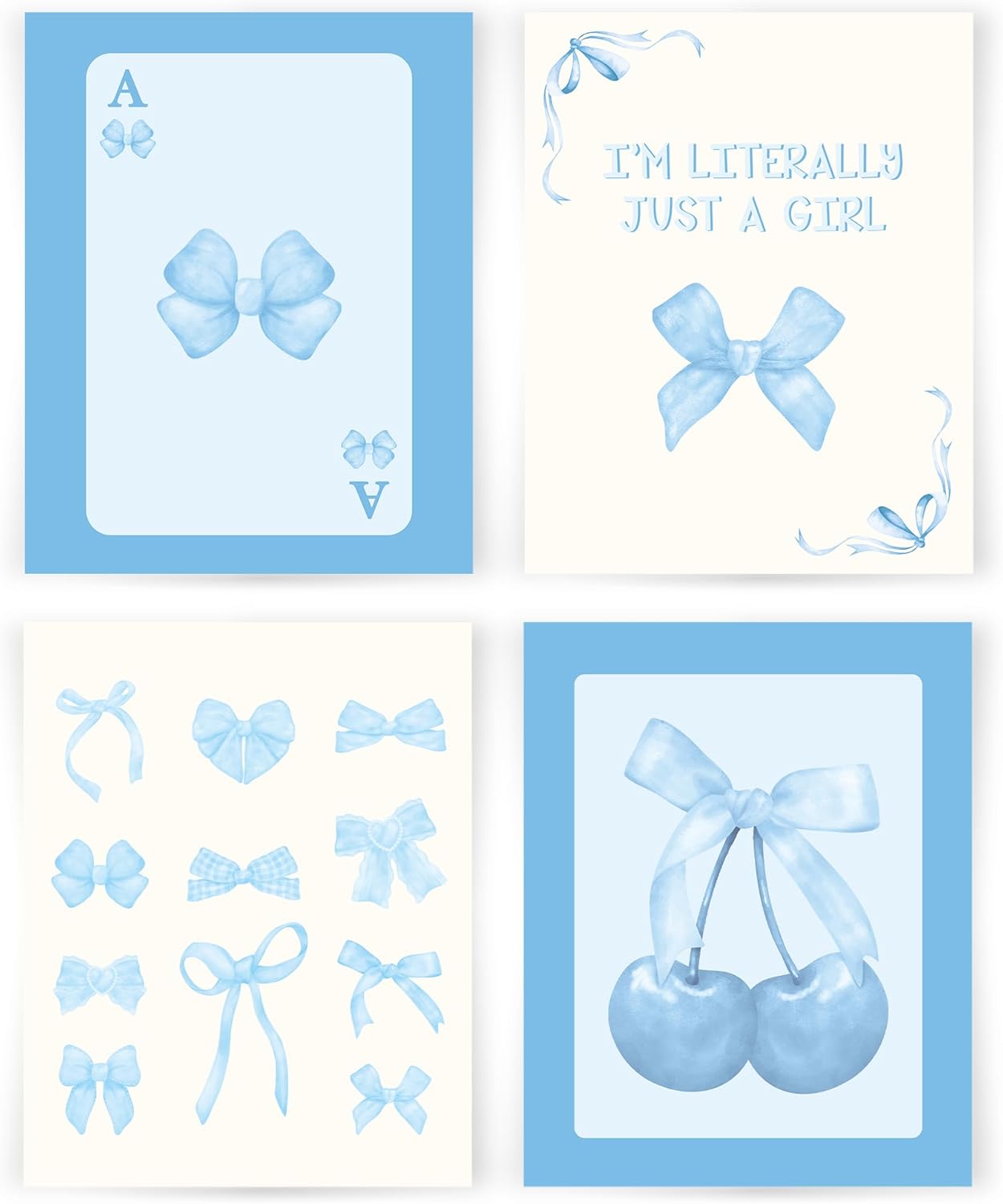 Amazon.com: YQDEJ Coquette Blue Bow Preppy Wall Art Prints Set of 4 ...