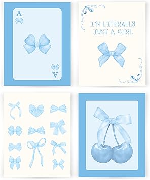 Amazon.com: YQDEJ Coquette Blue Bow Preppy Wall Art Prints Set of 4 ...