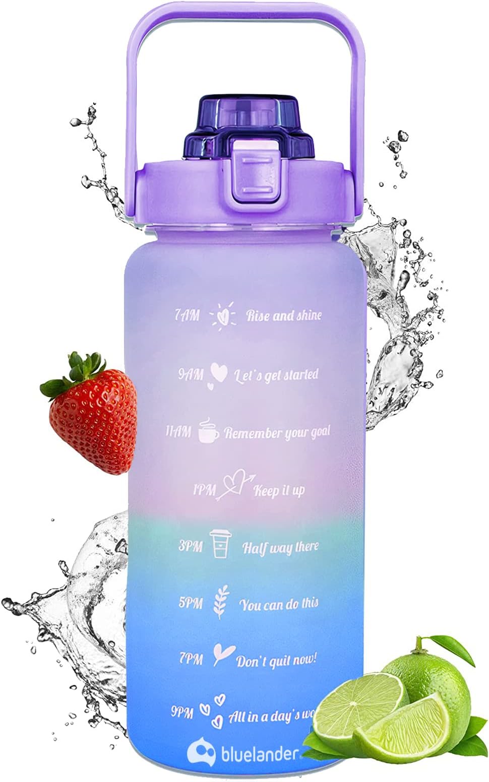 Bluelander Botella de Agua Motivacional de 2.2 Litros, Botella de Agua con Popote 2200 ML, Asa ...