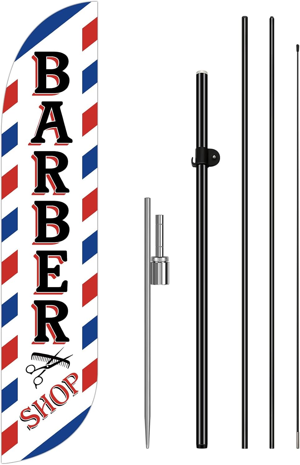 Blulu 15 ft Barber Shop Flag with Pole Kit Feather Banner Swooper Flag ...